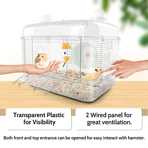 PUPPIFUN Large Transparent Hamster Cage, Connectable and Expandable Hamster Habitat, Includes Exercise Wheel, Food Dish, Water Bottle and 15 Pcs DIY Tunnel for Small Syrian Hamster