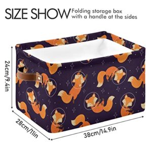 xigua Seamless Pattern With Fox In Space Storage Basket Collapsible Toy Storage Bins Waterproof Canvas Storage Basket with Leather Handles for Home Closets Offices,Bedrooms,Kids Toy and Gift Baskets,2PCS