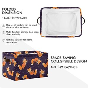 xigua Seamless Pattern With Fox In Space Storage Basket Collapsible Toy Storage Bins Waterproof Canvas Storage Basket with Leather Handles for Home Closets Offices,Bedrooms,Kids Toy and Gift Baskets,2PCS