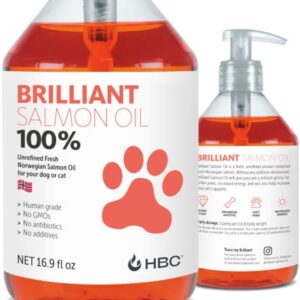 Brilliant Salmon Oil for Dogs, Cats & Puppies | Omega 3 Fish Oil Liquid Supplement with DHA, EPA Fatty Acids | Supports Skin and Coat, Immune System & Joint Function | Hofseth BioCare (16.9oz)