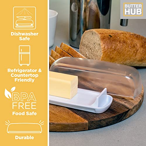 Butter Hub Butter Dish with Lid, Butter Keeper for Countertop, Easy Scoop, No Mess Lid, Dishwasher Safe (Clear)