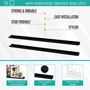 Wallniture Denver 60" Picture Ledge Shelf Set of 2 for Living Room Decor, Black Long Floating Shelves for Dining Room, Hallway, Bedroom Wall Decor