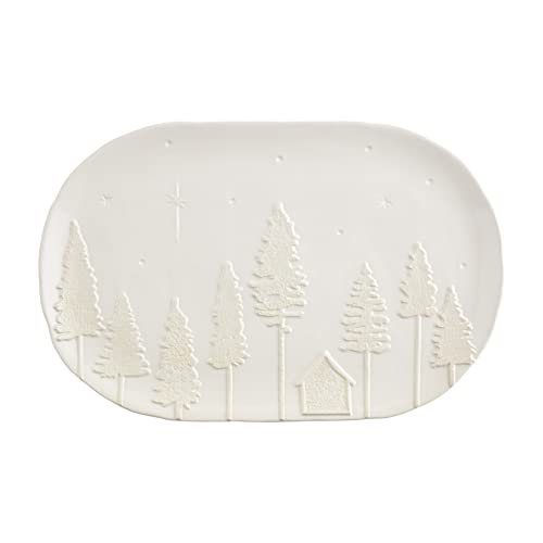 Mud Pie Stoneware White Christmas Tree Serving Platter