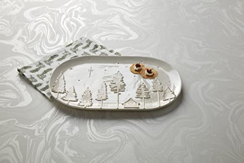 Mud Pie Stoneware White Christmas Tree Serving Platter