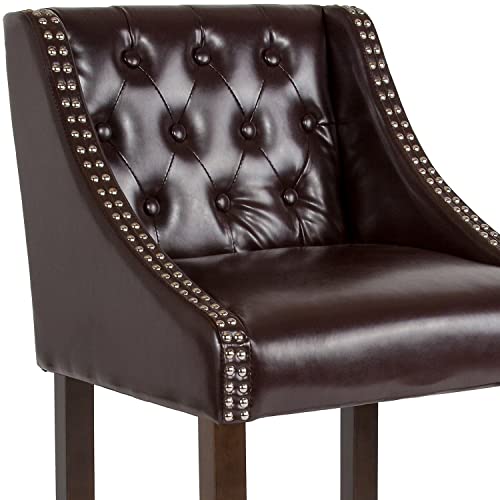 Flash Furniture 2 Pk. Carmel Series 30" High Transitional Tufted Walnut Barstool with Accent Nail Trim in Brown LeatherSoft