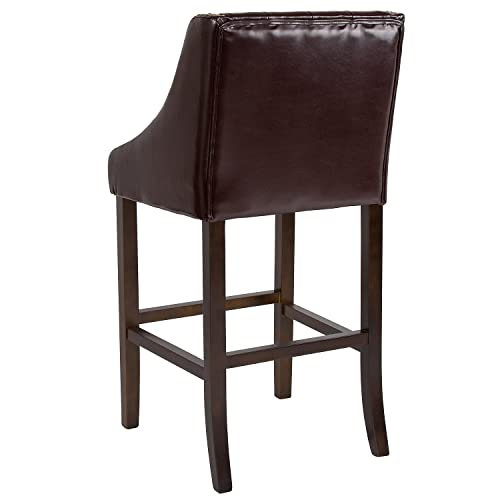 Flash Furniture 2 Pk. Carmel Series 30" High Transitional Tufted Walnut Barstool with Accent Nail Trim in Brown LeatherSoft