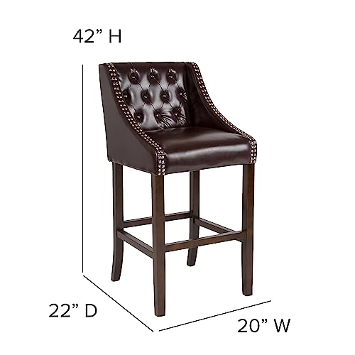 Flash Furniture 2 Pk. Carmel Series 30" High Transitional Tufted Walnut Barstool with Accent Nail Trim in Brown LeatherSoft