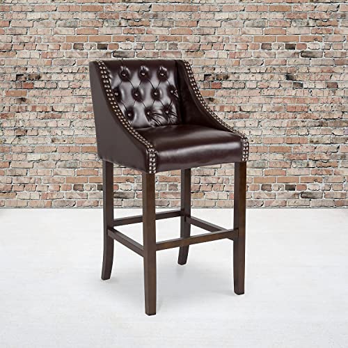 Flash Furniture 2 Pk. Carmel Series 30" High Transitional Tufted Walnut Barstool with Accent Nail Trim in Brown LeatherSoft