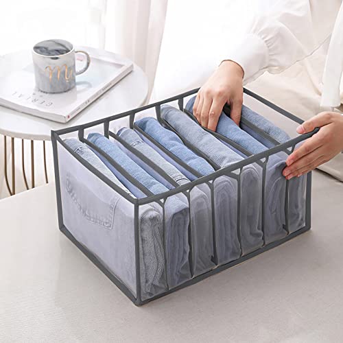 4 Pcs Upgraded Larger 7 Compartment Wardrobe Closet Drawer Organizer and Storage Baskets. Suitable for jeans, thin pants, shorts, short sleeves, shirts, leggings. clothes organizer for foldable clothes, closet organizer, drawer organizer for clothes, jean