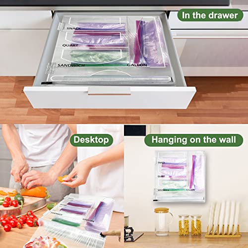 Acrylic Ziplock Bag Storage Organizer, EFOBO Foil Plastic Wrap Ziplock Bag Organizer, Food Storage Baggie Organizer with Foil Dispenser, Drawer Baggie Holder for Gallon, Quart, Snack & Sandwich Bags