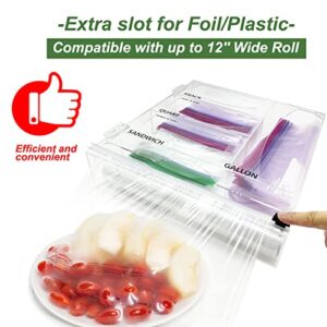 Acrylic Ziplock Bag Storage Organizer, EFOBO Foil Plastic Wrap Ziplock Bag Organizer, Food Storage Baggie Organizer with Foil Dispenser, Drawer Baggie Holder for Gallon, Quart, Snack & Sandwich Bags