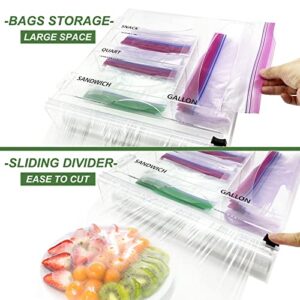 Acrylic Ziplock Bag Storage Organizer, EFOBO Foil Plastic Wrap Ziplock Bag Organizer, Food Storage Baggie Organizer with Foil Dispenser, Drawer Baggie Holder for Gallon, Quart, Snack & Sandwich Bags