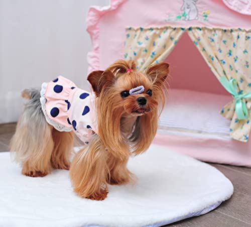 MSNFOASM 2Pcs-Pet Dog Elastic Soft Dress,Cute Polka Dots Lace Skirt for Small Dogs Cats（White&Pink S）