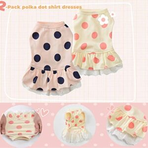 MSNFOASM 2Pcs-Pet Dog Elastic Soft Dress,Cute Polka Dots Lace Skirt for Small Dogs Cats（White&Pink S）