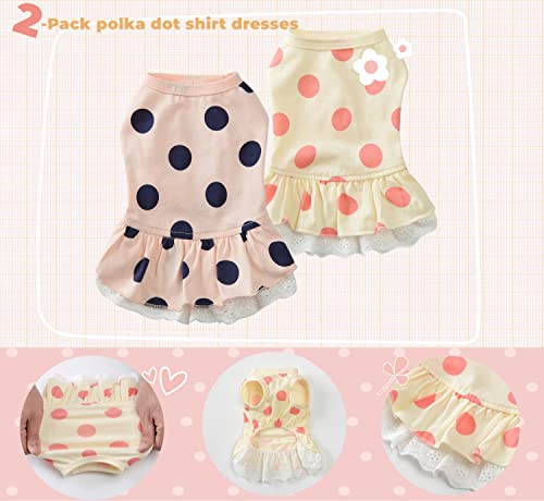 MSNFOASM 2Pcs-Pet Dog Elastic Soft Dress,Cute Polka Dots Lace Skirt for Small Dogs Cats（White&Pink S）