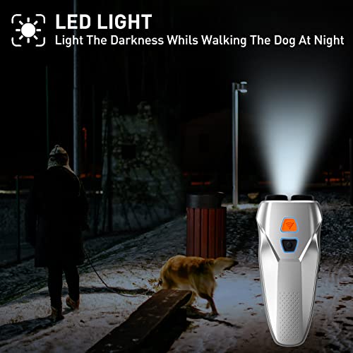 Dog Barking Control Devices Dual Sensor Anti Barking Device with Training/Deterrent Modes Dog Whistle to Stop Barking Ultrasonic Dog Barking Deterrent with LED Flashlight 25 FT Range Rechargeable