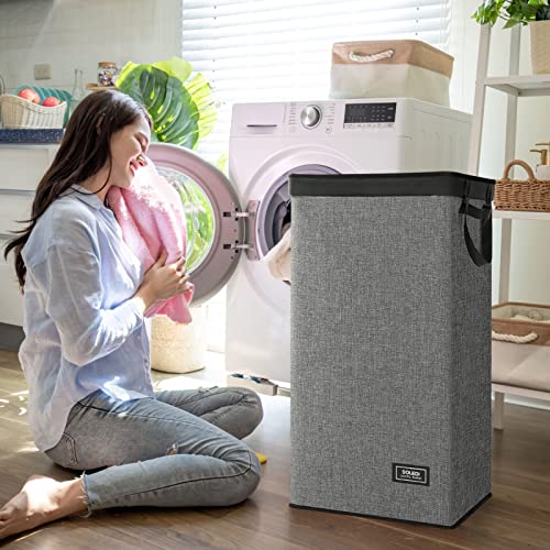 SOLEDI Laundry Hamper 100L Large & Tall Collapsible Laundry Basket, Clothes Hamper with Bag Removable for Clothe and Toys Storage, Grey Dirty Hampers for Bedroom, Bathroom, Dorm, College