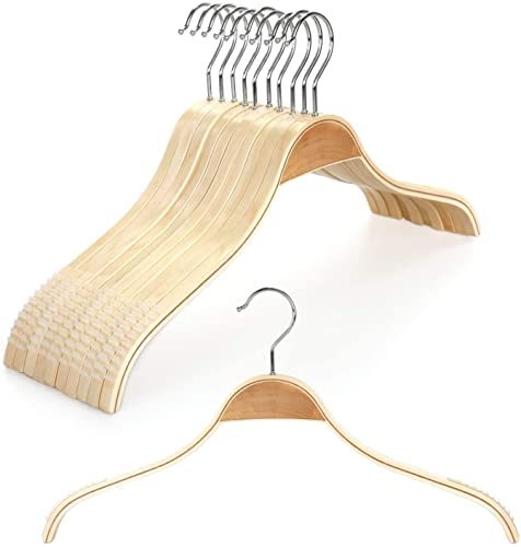 Koobay Premium Hanger 17" Natural Eco Wood Hangers for Closet, with Extra Soft Non Slip Rubber Grips Saving Space Hangers for Coat Clothes Camisole,Closet Organizer 30 Pack