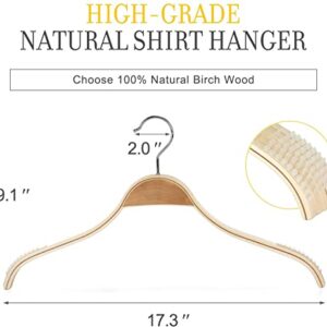 Koobay Premium Hanger 17" Natural Eco Wood Hangers for Closet, with Extra Soft Non Slip Rubber Grips Saving Space Hangers for Coat Clothes Camisole,Closet Organizer 30 Pack