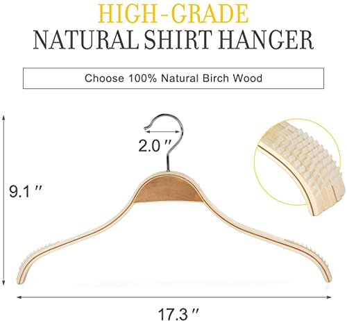 Koobay Premium Hanger 17" Natural Eco Wood Hangers for Closet, with Extra Soft Non Slip Rubber Grips Saving Space Hangers for Coat Clothes Camisole,Closet Organizer 30 Pack