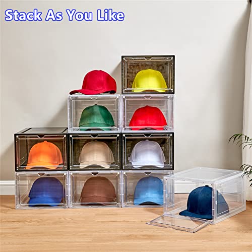 verklale Hat Organizer Box for Baseball Caps (2 Pack) - Transparent Hat Display, Stackable Dust Hat Rack with Magnetic Door, Easy to assemble stylish hat stand for stylish hat display, Black