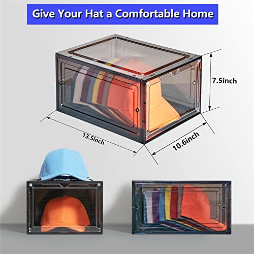 verklale Hat Organizer Box for Baseball Caps (2 Pack) - Transparent Hat Display, Stackable Dust Hat Rack with Magnetic Door, Easy to assemble stylish hat stand for stylish hat display, Black