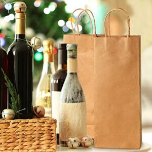 Kraft Brown Paper Wine Bag with Convenient Handles 13 x 5.3 x 3.3 Inch Gift Tote Shopping Bags for Small Business Brown Wine Bag Gift Wrap Bags (100 Pieces)