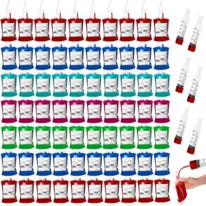 blood bags for drinks, mgparty 80 packs blood iv bags for halloween party decoration drink container juice pouch prop for zombie vampire theme party props (80pcs bags, 80 labels, 80 clips, 6 syringes)