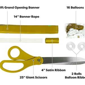 Nashira Ribbon Cutting Ceremony Kit, 25 inch Giant Scissors with Gold Satin Ribbon, Grand Opening Banner & Balloons - Heavy Duty Metal for Special Events, Inaugurations Ceremonies Gold,White,Red