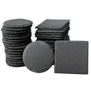 cakocaco 36pcs slate drink coasters bar coasters for drinks,natural edge slate stone coasters,suitable for any table type, outdoor coffee table, cool home décor. 4 inches(36, square round coasters)