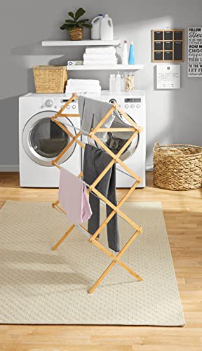 Deahun Mainstays Space-Saving Collapsible Bamboo Laundry Drying Rack