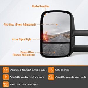 Siziom Towing Mirrors for 2003-2007 Chevy Silverado Tow Mirrors, GMC Sierra Tahoe Suburban Yukon Rear View Side Mirror with Power Heated Adjusted Glass Turn Arrow Signal Light