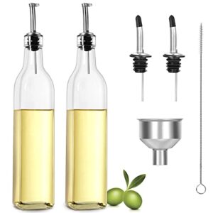 gusnilo olive oil dispenser bottles set 17 oz olive oil bottle 500 ml oil and vinegar cruet bottle oil dispenser bottle for kitchen glass oil bottle with funnel and pourers (2pcs)