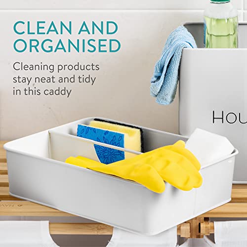 Navaris Cleaning Caddy with Handle - Metal Cleaning Product Storage Organizer Box for Housekeeping Products for Bathroom Kitchen Home - Gray Design