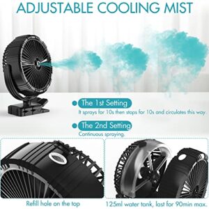 YONHISDAT Misting Fan Rechargeable 10000mAh Battery, 8-inch Mister Fan with Clip– 3 Speeds with Timer Function, 360° Rotatable Spray Fan for Camping, Home Office, Jobsite