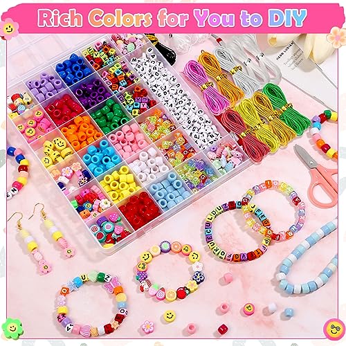 cridoz Bead Bracelet Making Kit, Bead Kits for Bracelets Making with Pony Beads, Polymer Fruit Clay Beads, Charm Beads, Letter Beads for Friendship Bracelets and Jewelry Making