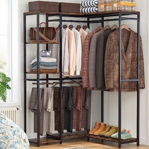 tribesigns l-shaped clothes rack for corner, heavy duty garment rack with shelves and hanging rods, freestanding closet wardrobe rack metal clothing rack for bedroom, capacity 500lbs