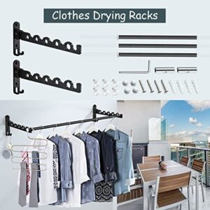 kuaguan Laundry Drying Rack Wall Mounted Drying Rack Hanging Clothing, Laundry Room Organization and Storage, Foldable Hanger Rack Closet Organizer with 3 Rods (Black,Aluminum)