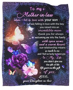 ajiiusv to my mother in law blanket quilt for mom throw blankets mothers day blanket gifts for mother in law gratitude flannel blanket butterfly birthday women's day gifts 50"x60"