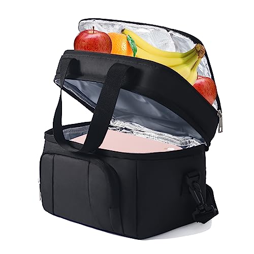 jeadwwr Insulated Reusable Lunch Bag Large Lunch Box for Adult Men Women, Lunch Cooler Bag for Office Picnic Leakproof Lunch Box with Adjustable Shoulder Strap (Black-12L)