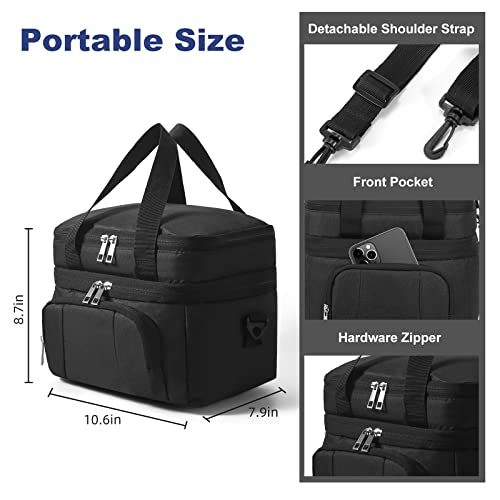 jeadwwr Insulated Reusable Lunch Bag Large Lunch Box for Adult Men Women, Lunch Cooler Bag for Office Picnic Leakproof Lunch Box with Adjustable Shoulder Strap (Black-12L)