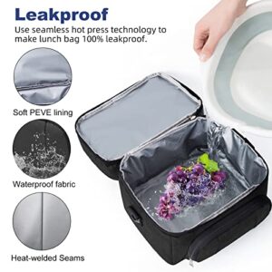 jeadwwr Insulated Reusable Lunch Bag Large Lunch Box for Adult Men Women, Lunch Cooler Bag for Office Picnic Leakproof Lunch Box with Adjustable Shoulder Strap (Black-12L)