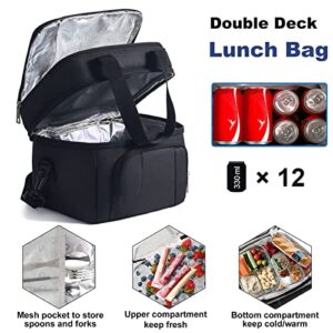 jeadwwr Insulated Reusable Lunch Bag Large Lunch Box for Adult Men Women, Lunch Cooler Bag for Office Picnic Leakproof Lunch Box with Adjustable Shoulder Strap (Black-12L)