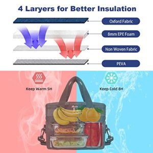 jeadwwr Insulated Reusable Lunch Bag Large Lunch Box for Adult Men Women, Lunch Cooler Bag for Office Picnic Leakproof Lunch Box with Adjustable Shoulder Strap (Black-12L)