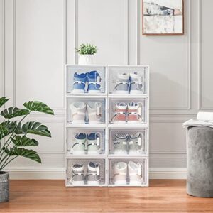 ANWBROAD XL Shoe Organizer Boxes with Aromatherapy Stick, Clear Shoe Boxes Stackable, Sneaker Storage Fit to US Size 14, Plastic Shoe Storage Containers Bins (14.17”x11.02”x8.27”)8 Pack