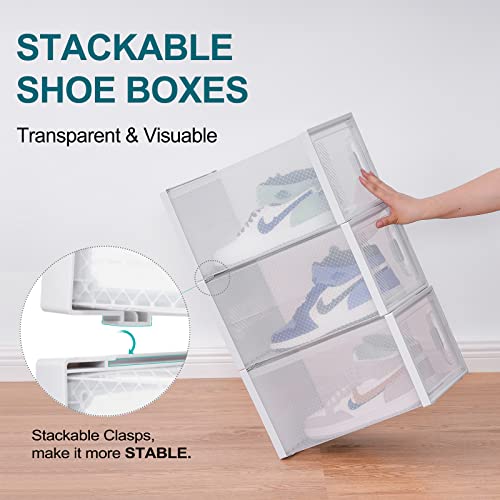 ANWBROAD XL Shoe Organizer Boxes with Aromatherapy Stick, Clear Shoe Boxes Stackable, Sneaker Storage Fit to US Size 14, Plastic Shoe Storage Containers Bins (14.17”x11.02”x8.27”)8 Pack