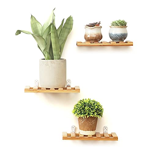 XZJMY 3Pcs Small Floating Shelves,Solid Bamboo Wall Hanging Rack Holder,Wall Storage Shelves for Small Decor, Compact Style Wall Shelf for Bathroom Livingroom Bedroom