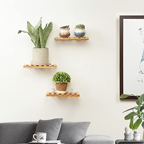 XZJMY 3Pcs Small Floating Shelves,Solid Bamboo Wall Hanging Rack Holder,Wall Storage Shelves for Small Decor, Compact Style Wall Shelf for Bathroom Livingroom Bedroom