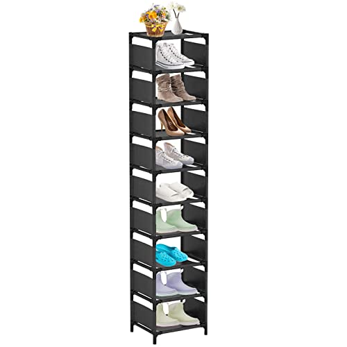 UrMsun 10 Tiers Vertical Shoe Rack, Tall Narrow Shoe Shelf Space Saving Shoe Organizer for Entryway Door Small Space Single Pairs Sturdy Shoe Shelf Storage Organizer (10 Tiers)