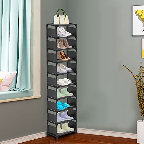 UrMsun 10 Tiers Vertical Shoe Rack, Tall Narrow Shoe Shelf Space Saving Shoe Organizer for Entryway Door Small Space Single Pairs Sturdy Shoe Shelf Storage Organizer (10 Tiers)